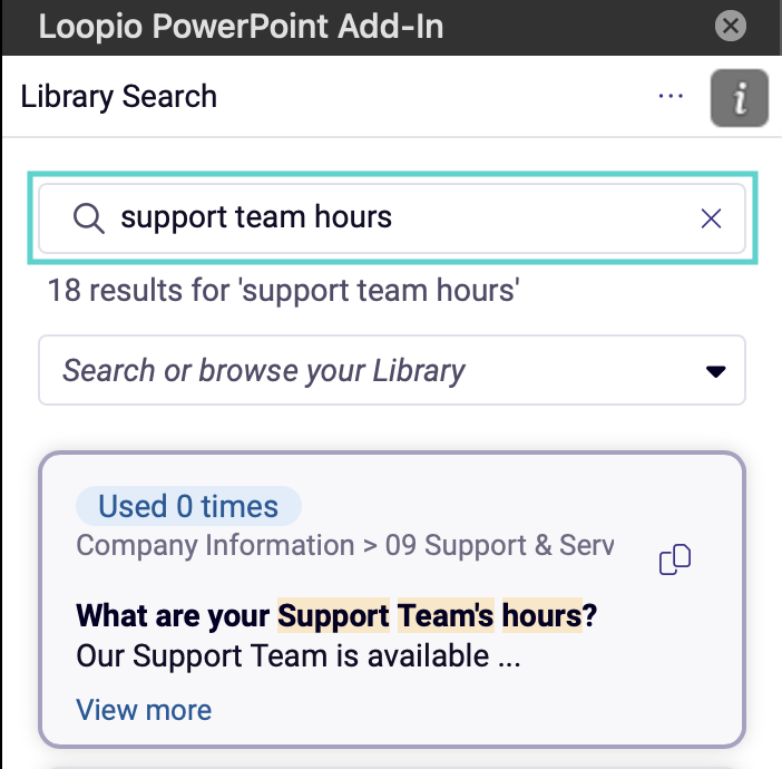 Searching the Library with the Microsoft PowerPoint Add-In – Loopio Help Center