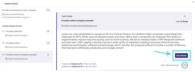 How Do I View Linked Library Entries When Searching In A Project Loopio Help Center