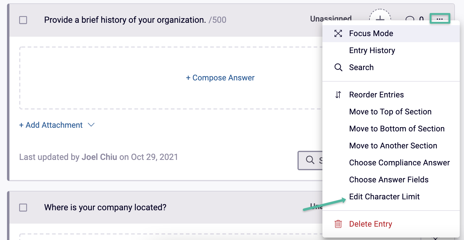 How Can I Set Character Limits on Project Entries? – Loopio Help Center